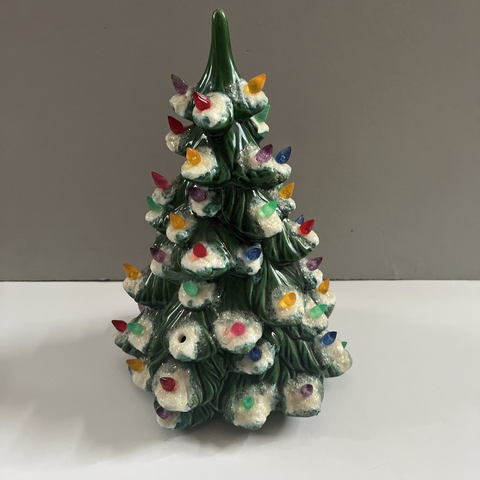 Vintage 11 Inch Ceramic Christmas tree Holland Mold Green Snow Covered ...