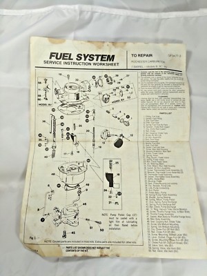 Vintage 50s-70s Fuel System Service Instruction WORKSHEET Carburetor ...