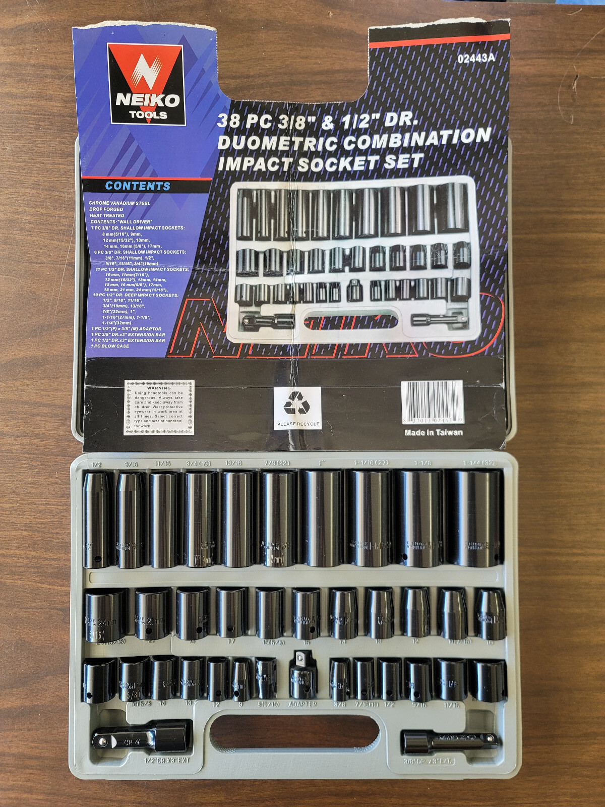 NEIKO TOOLS 38 PC 3/8" AND 1/2" DUOMETRIC COMBO SOCKET SET 02443A OPEN ...
