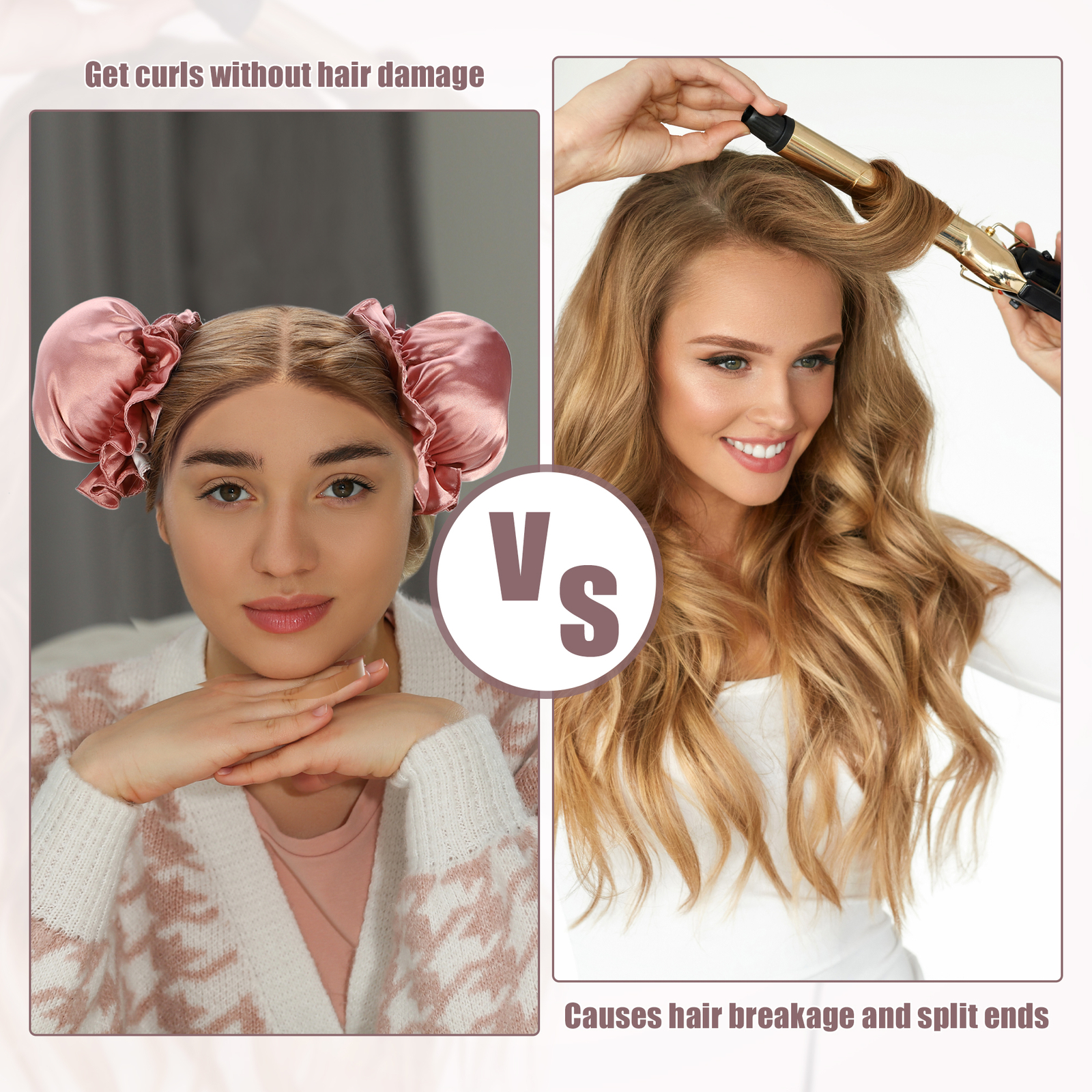 4pcs Heatless Hair Curler Satin Heatless Curling Rod with Hair Caps Set ...