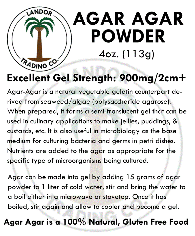 Agar Agar Powder - 4 Ounces (113 Grams) - Excellent Gel Strength (900g ...