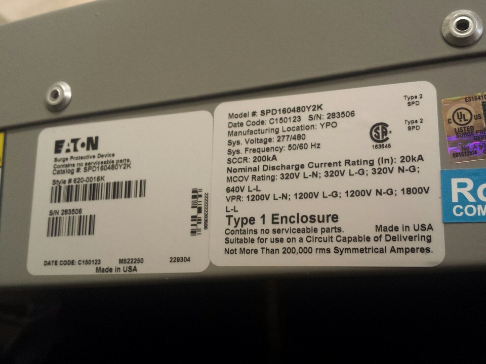 Eaton SPD Series Surge Protective Device SPD160480Y2K 277/480V Used | eBay