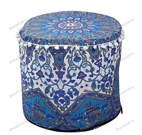 Indian Vintage Mandala Ottoman Pouf Embroidered Cotton Footstool Bed ...