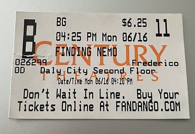 Finding Nemo Movie Ticket 6-16-2003 Disney Pixar Albert Brooks Ellen ...