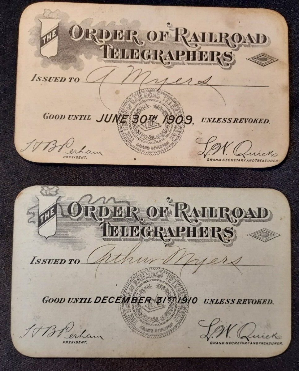1909 & 1910 Union Membership Cards Order Railroad Telegraphers Quick IC ...