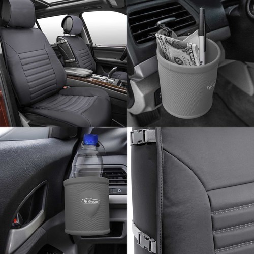 Leather Cushion Car Seat Pad Covers Front Buckets Gray W/ Travel Cup ...
