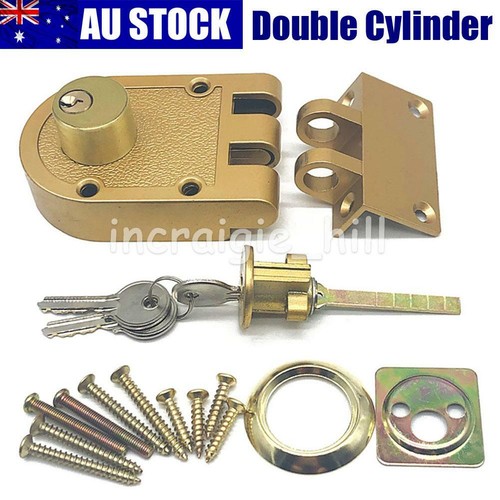 Door Lock DEADLOCK KIT DOUBLE CYLINDER WITH 3 KEYS Anti Jemmy Lock GOLD ...