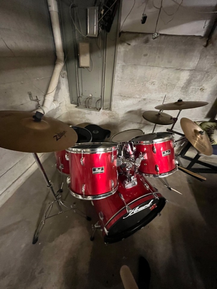 Pearl 5-Piece Complete Drum Set with Cymbals - Red Wine + Zildjian ...