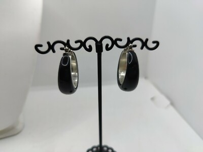 Black Hoops With Silver Tone Well Made With Secure Clasp. A12 | eBay