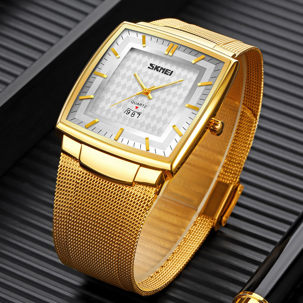 Ultra Thin Stainless Steel Quartz Wrist SKMEI Watch Casual Square Dial ...