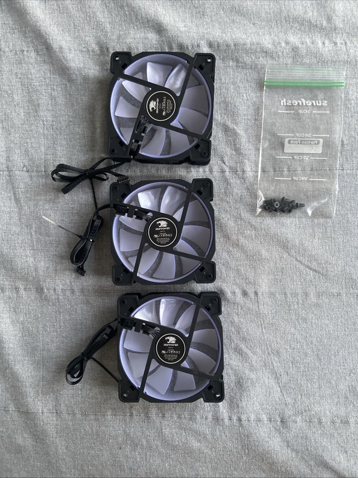 3x iBuyPower 120mm RGB Fans 1500 RPM w/ Hub Controller F1225 Daisy Case ...