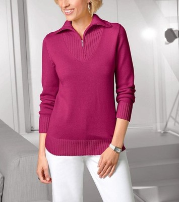 Collection L Damen Pullover Pulli Oberteil Troyer Langarm fuchsia Gr ...
