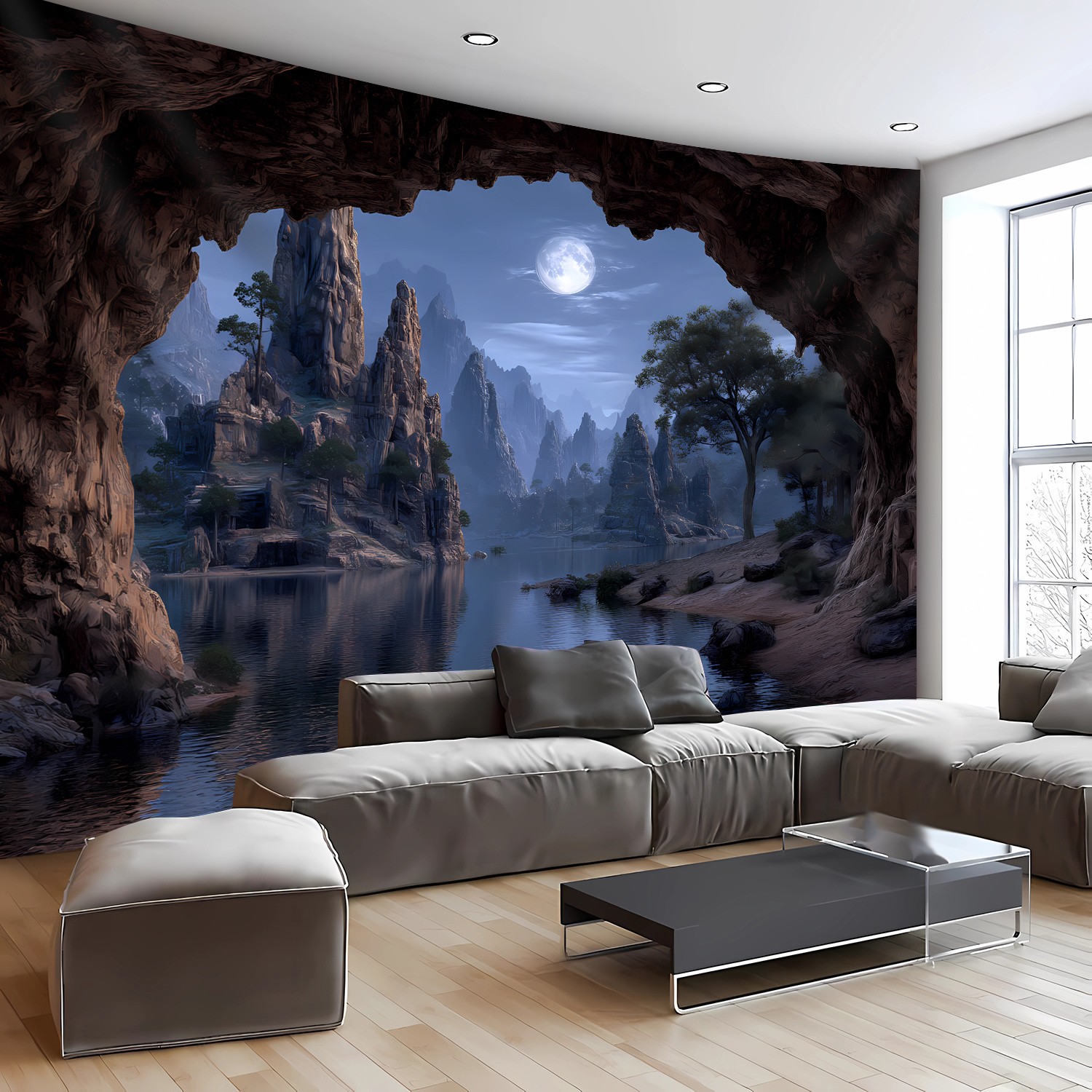 1pc - Extra Large Size - Tranquil Night Scene Cave Forest Moon ...