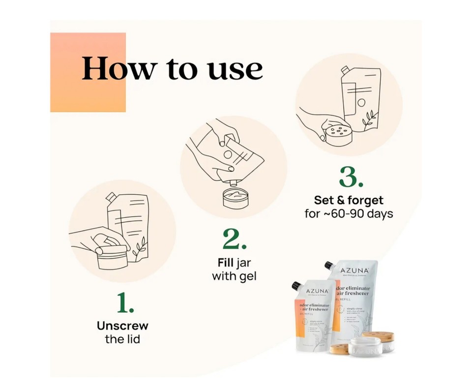 Azuna Air Freshener & Odor Eliminator Gel 2 Room Kit, Includes (2) 8 oz ...
