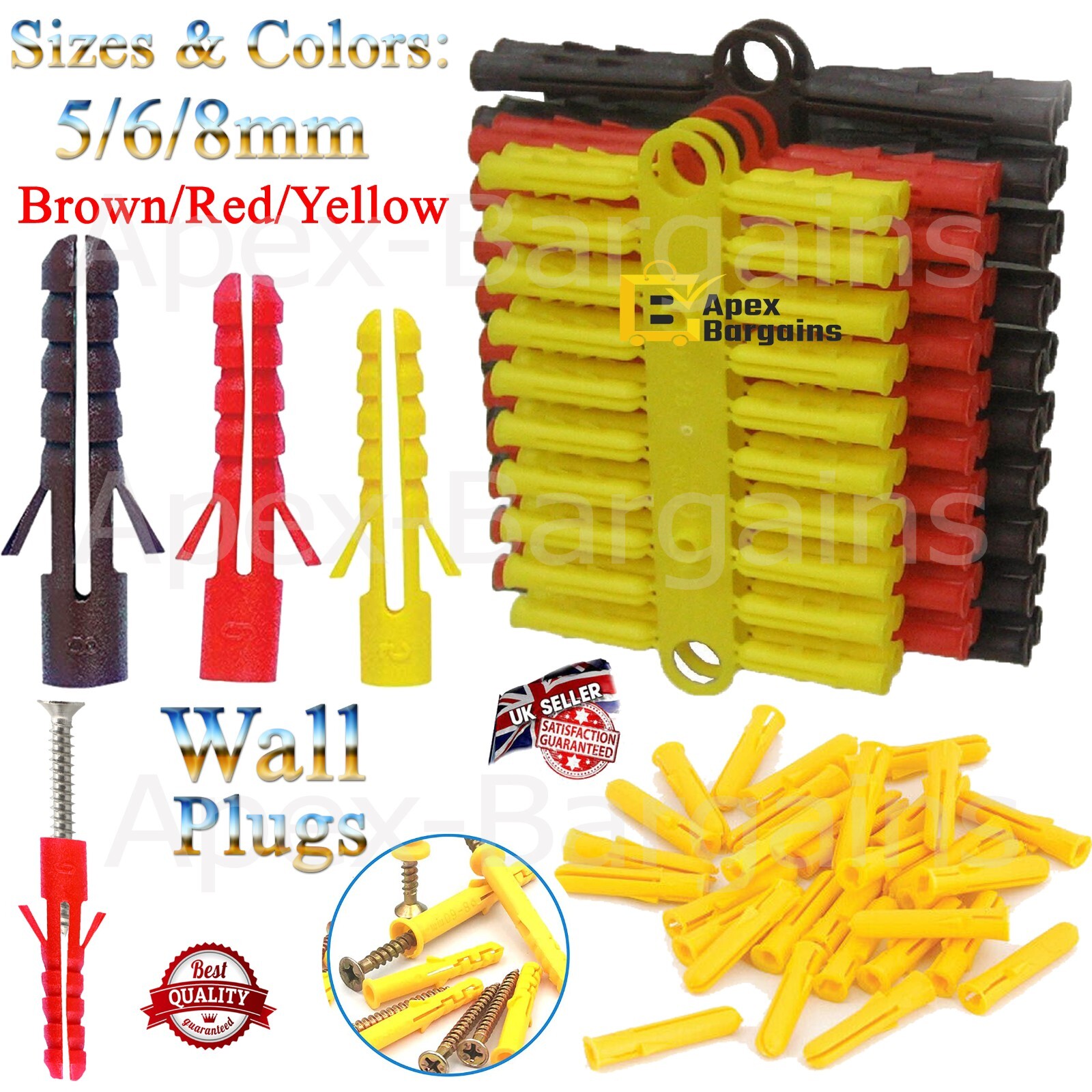 10/1000x Wall Fixing Plugs Screws Concrete Raw Brick Stone Plasterboard ...