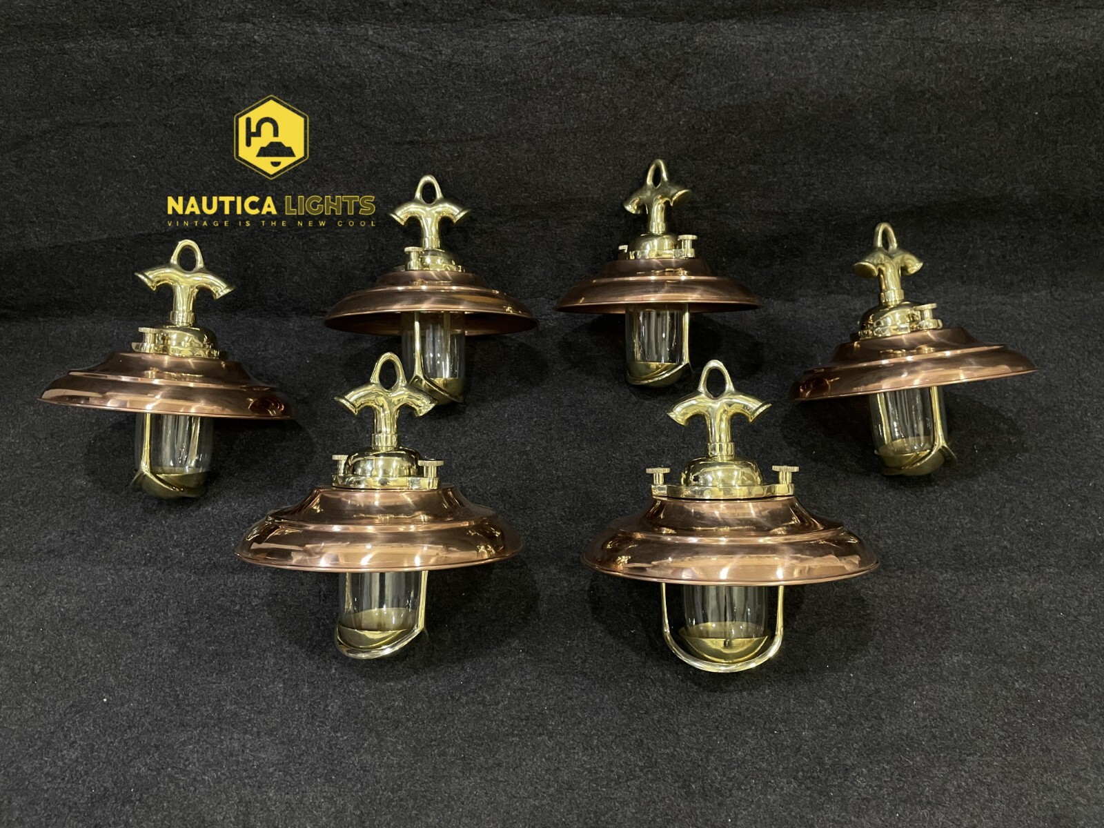 Industrial Solid Brass Hanging Pendant Bulkhead Light With Copper Shade ...