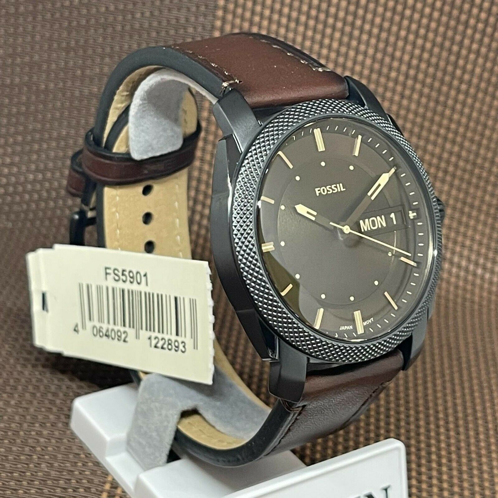 Fossil FS5901 Machine Three-Hand Date Brown Leather Black Analog Men's ...