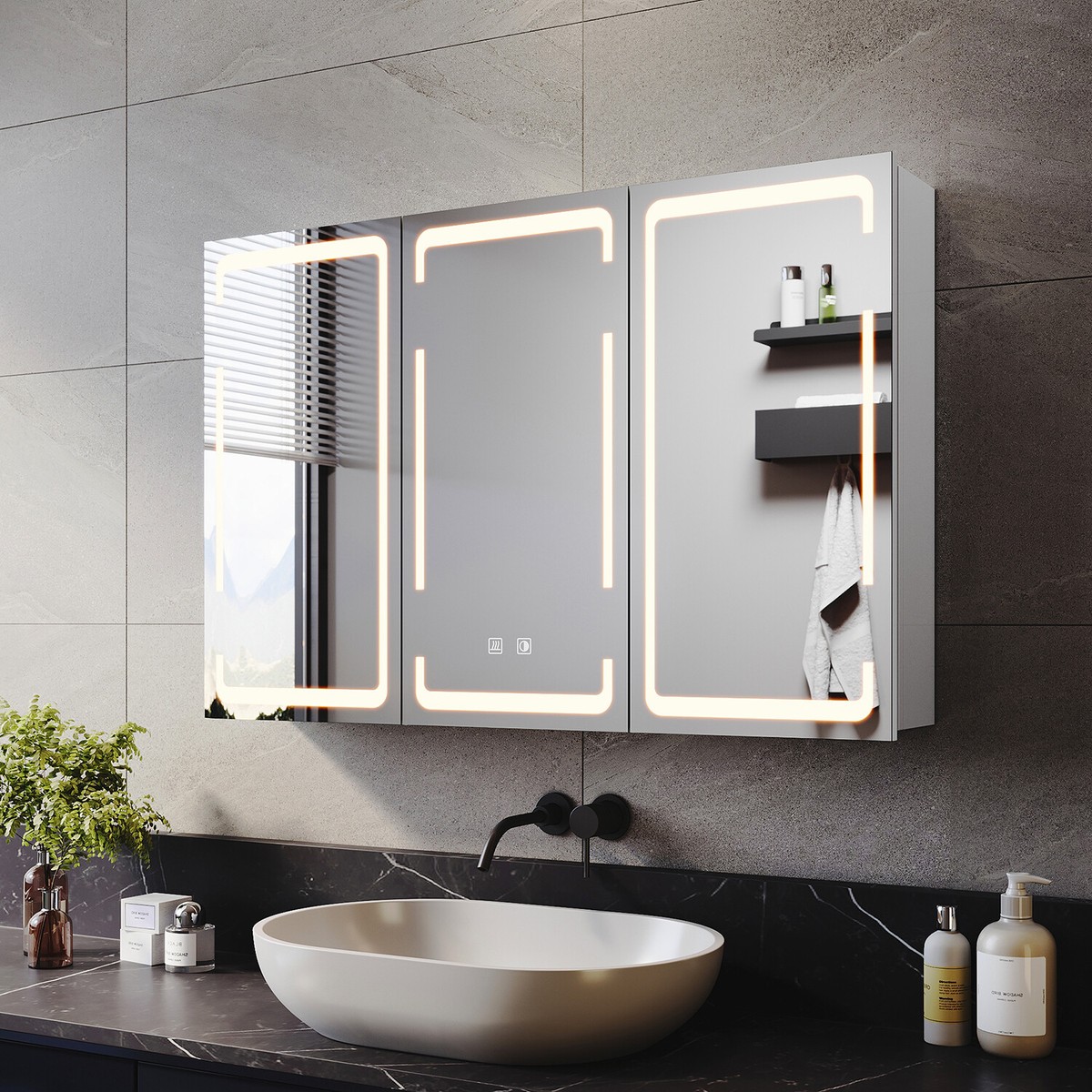 Heated Bathroom Mirror Cabinet Milano Camila Chrome Modern Round