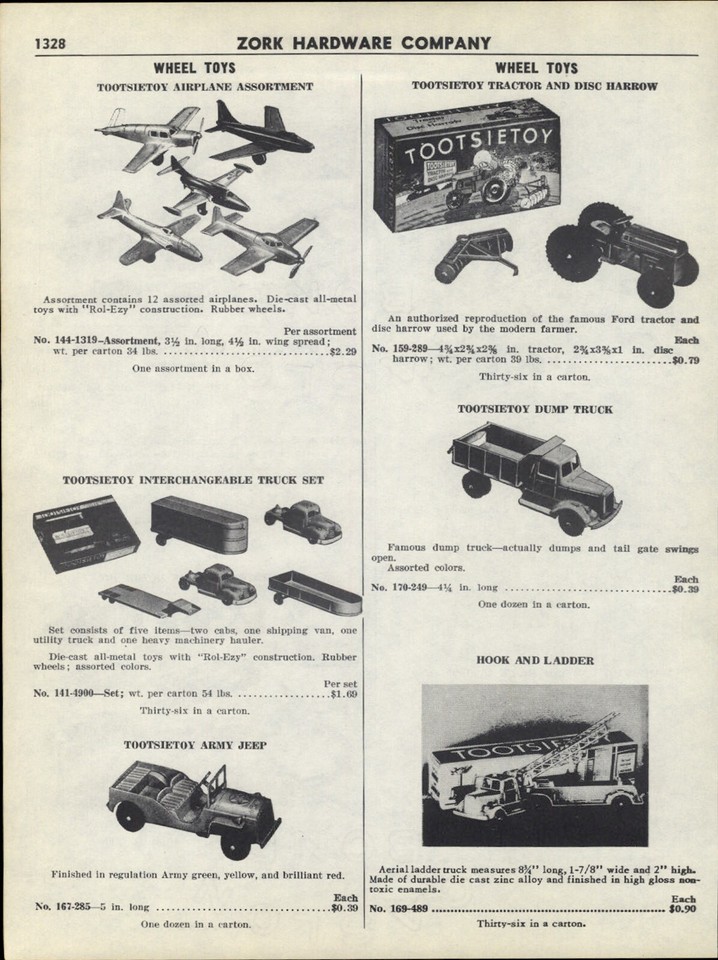 1956 PAPER AD Tootsietoy Airplane Car Truck Wheel Toy Motor Set ...