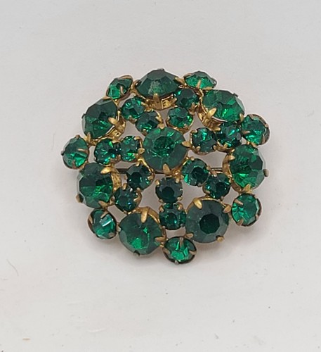 Vtg Signed Zecho Goldtone Green Rhinestone 1.25" Starburst Brooch Pin ...