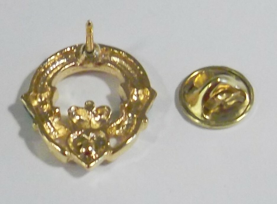 Irish Claddagh Pin With Green Crystal Stone in Gold Plate St Patricks ...
