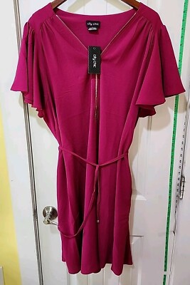City Chic Raspberry Jersey Cotton Mini Fit & Flare Dress Women Size ...