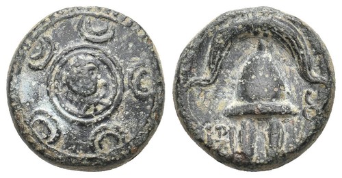 Ancient Greek Bronze Coin - Macedonia 323-310 BC - Shield and Helmet ...