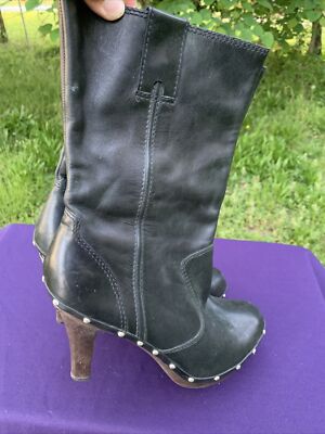 MICHAEL KORS Distressed Black Leather Rivet High Heels Boots Size 10 ...