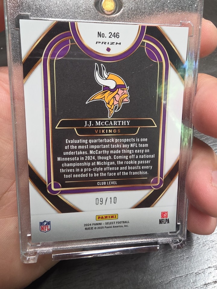 2024 Panini Select - Jersey Match J.J. McCarthy #246 Gold Shock Prizm 9 ...