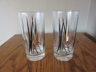 Vintage 1950's Retro Drinking Glasses Black & Gold LOT 2 | eBay
