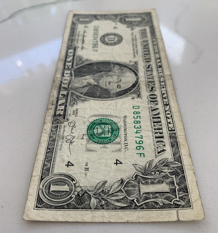 $1 ONE DOLLAR BILL - Mismatch Serial Number Color / Ink Well ...
