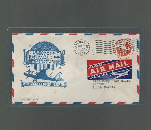 US First Flight Cover Wyoming Air Service Cheyenne to Groton 1938 WAS ...
