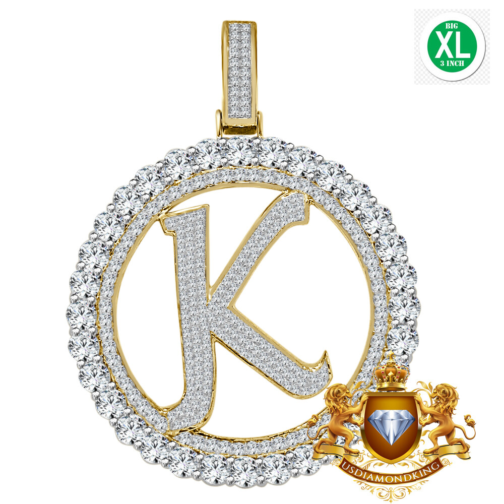 Big XL 3'' Solitaire Real Silver Initial Letter Alphabet "K" Mens ...