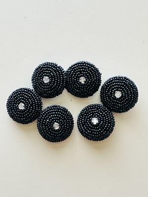 6 Vintage Iridescent Navy Bead Buttons With Crystal Center | eBay
