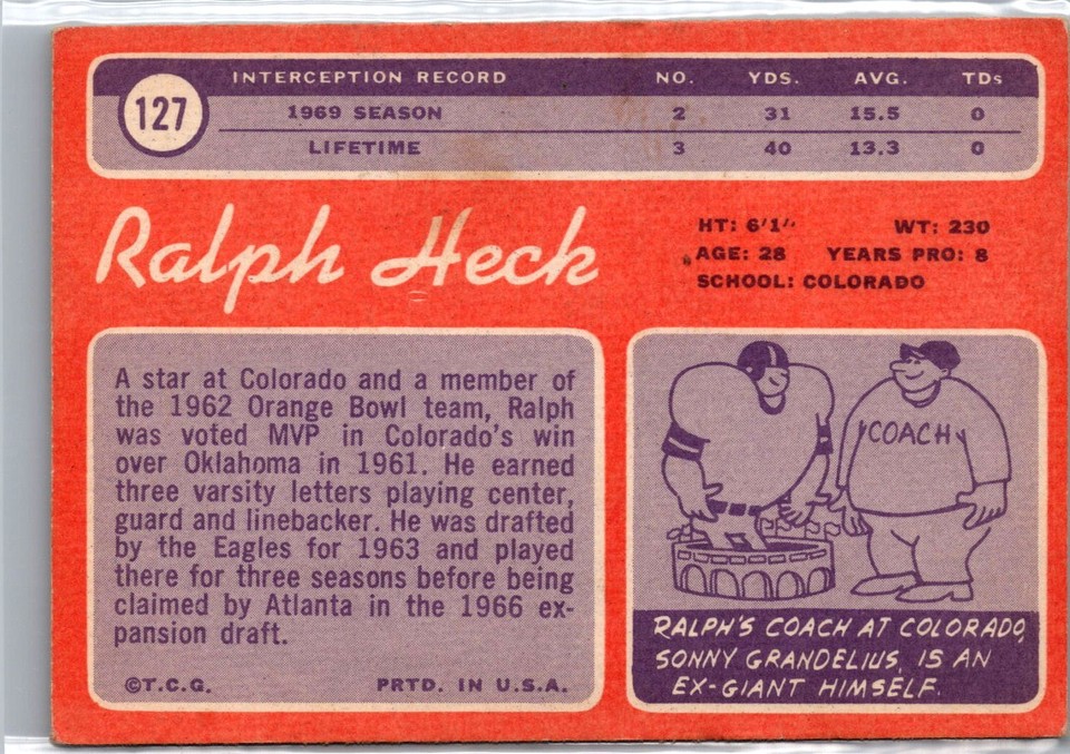 1970 Topps Ralph Heck #127 New York Giants | eBay