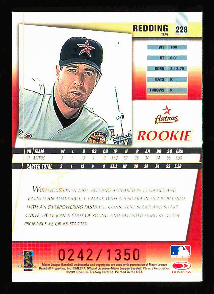2002 Donruss Best of Fan Club #228 Tim Redding /1350 AUTO Houston ...