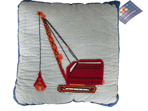 PILLOW Construction Crane appliqued & quilted red & blue 16x16" NEW | eBay