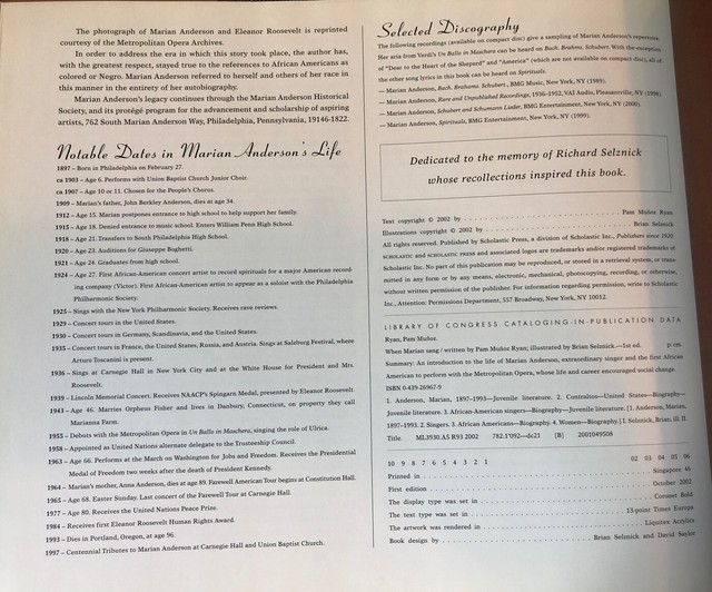 When Marian Sang : The True Recital of Marian Anderson by Pam Muñoz ...