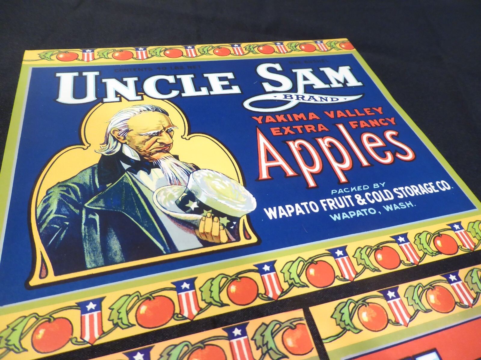 4 DIFF APPLE CRATE LABELS WAPATO WASHINGTON VINTAGE UNCLE SAM RED ...