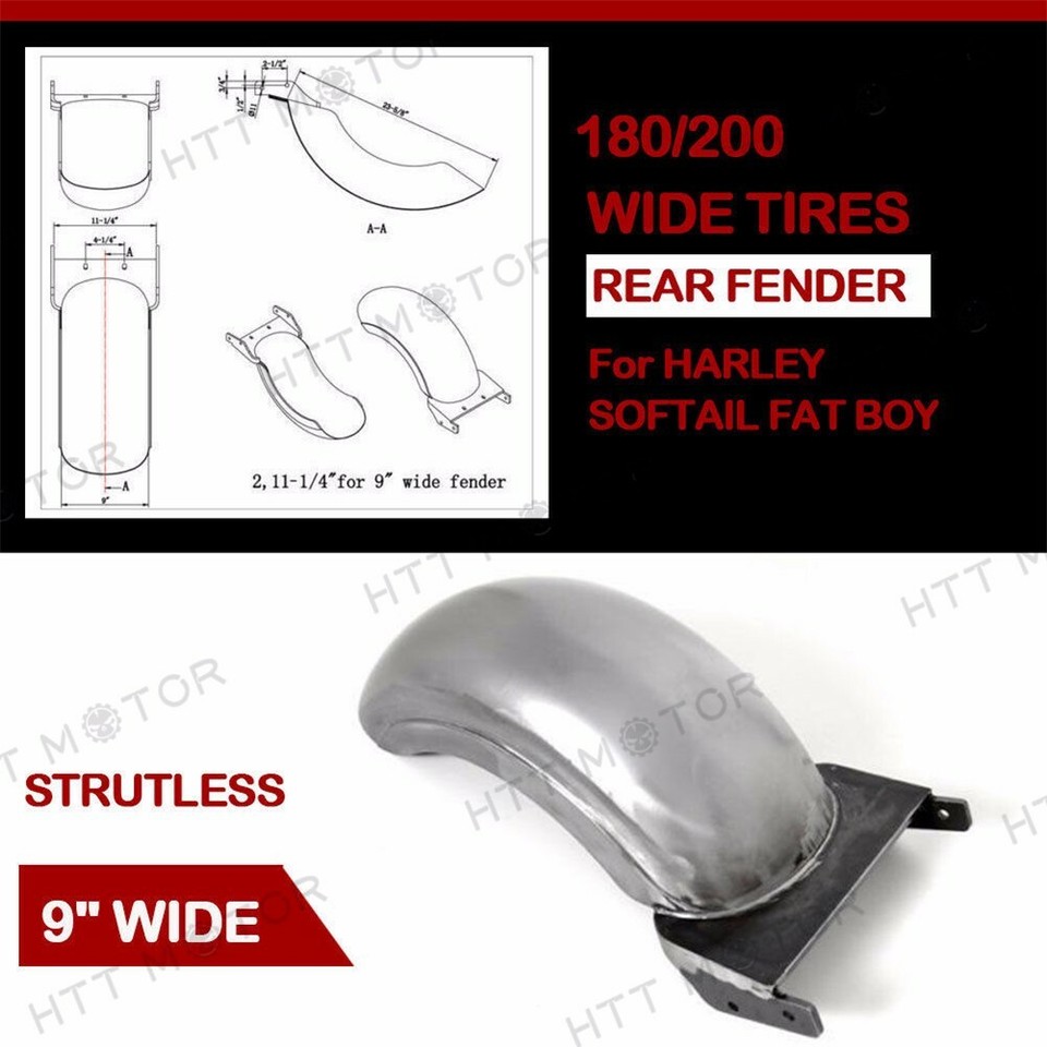 CUSTOM 9" REAR FENDER 180/200 WIDE TIRES STRUTLESS For HARLEY SOFTAIL ...