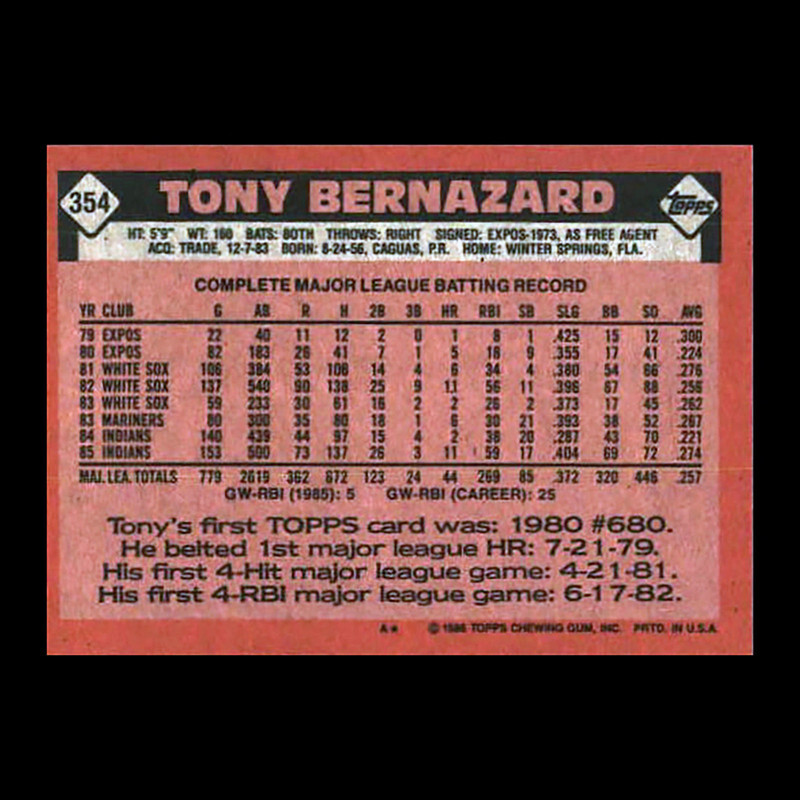 1986 Topps Baseball #354 - Tony Bernazard [Base] Cleveland Indians VG ...