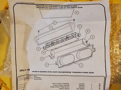 Vintage Air 622238 Black Center Louver Assembly For Camaro/Firebird 67 ...