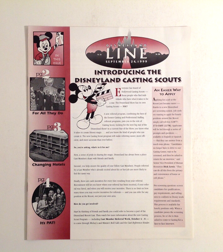 Disneyland Line Magazine sep 29 1999 Disney Cast Members "Casting ...