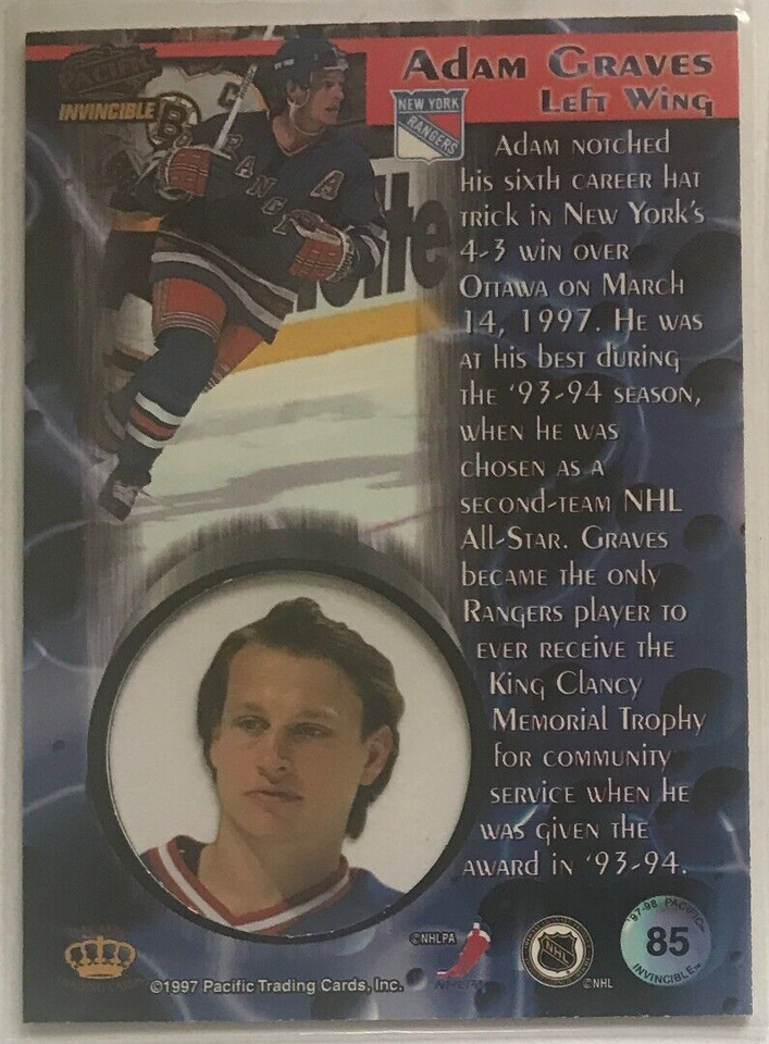 Adam Graves #85 1997-98 Pacific Invincible - New York Rangers ...
