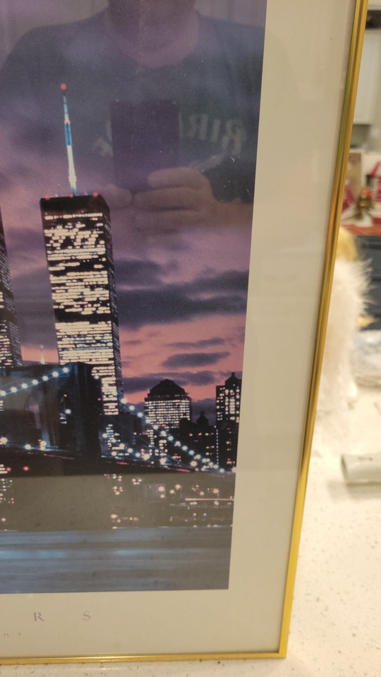 NEW YORK MANHATTAN WORLD TRADE CENTER COLOR FRAMED PRINT 23" X 28", VG ...