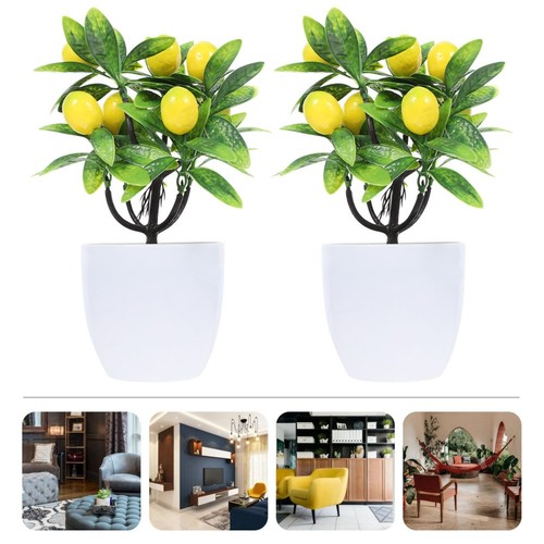 2 Pcs Small Artificial Lemon Tree Simulated Ornaments Office Citrus ...