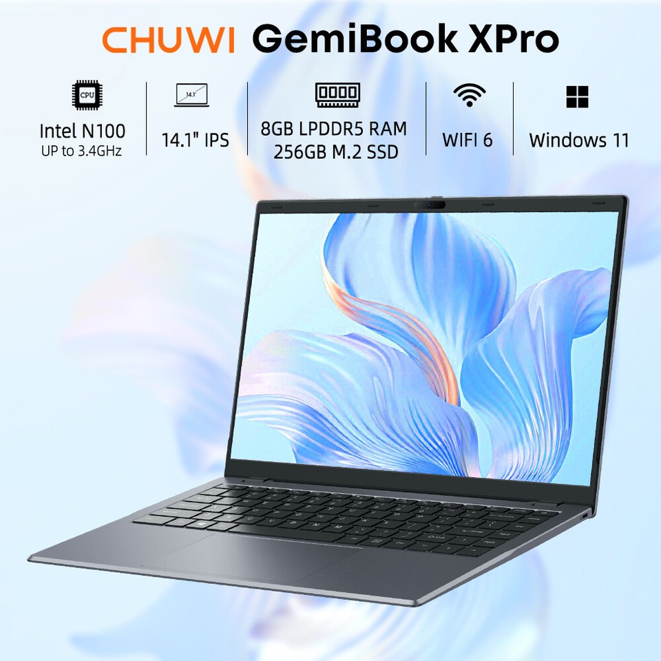 CHUWI 14.1in GemiBook XPro Laptop Intel N100 Quad-Core 3.4GHz 256G SSD ...