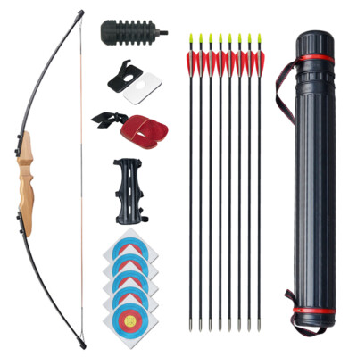 40lb 51" Archery Straight Bow Set Wood Riser Arrows Adult Beginner ...