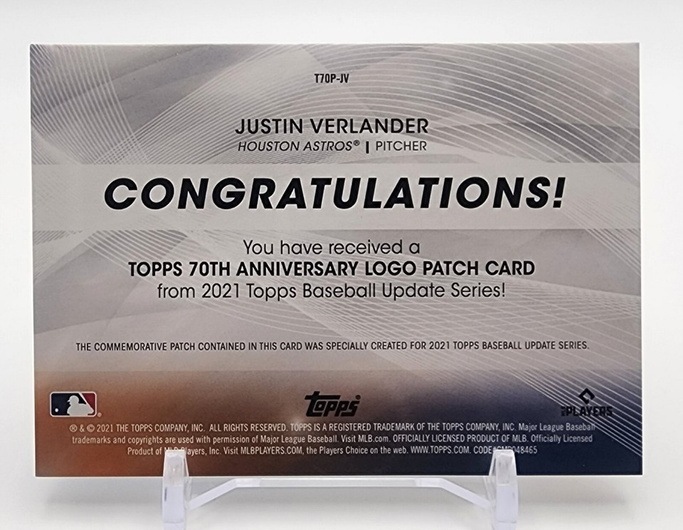 2021 Topps Update Series Justin Verlander 70th Anniversary Patch T7OP ...