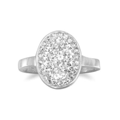 Pave Crystal Ring Oval Shape Sterling Silver Accented with Crystals | eBay